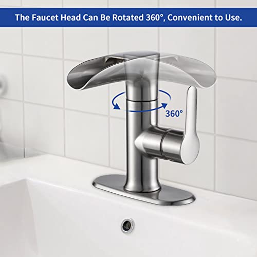 VXV LED Bathroom Sink Faucet, Single Handle Brushed Nickel Bathroom Faucets, Faucet for Bathroom Sink with Pop Up Drain and Deck Plate,1or 3 Hole
