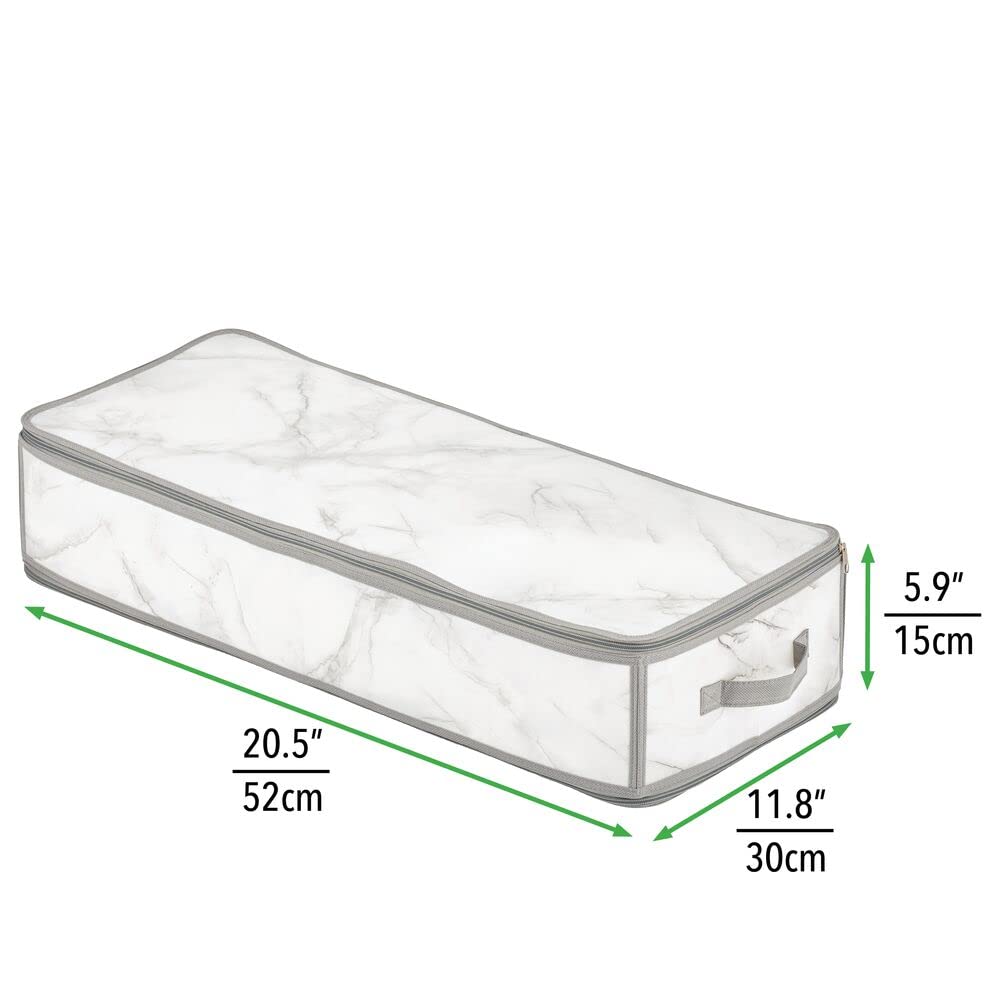 mDesign Plastic Closet Storage Organizer Zipper Bag with Pull Handle; for Bedroom, Hallway, Entryway, Nursery, Closets, Clothes, Toys, Blankets, Linens, 2 Pack - Marble