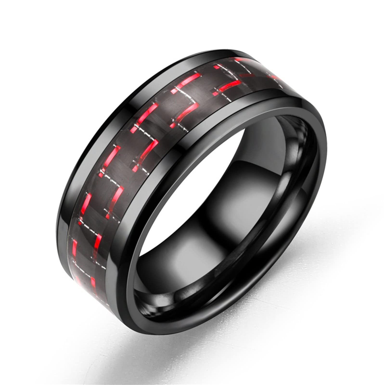 Titanium Carbon Propose Band Ring for Women Dragon Beveled Edges Fingering Wedding for Men, Size 6-12 (Red-B, 10)