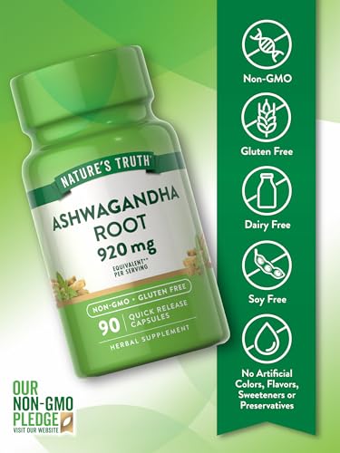 Nature's Truth Ashwagandha Capsules | 920 mg | 90 Count | Non-GMO & Gluten Free Supplement