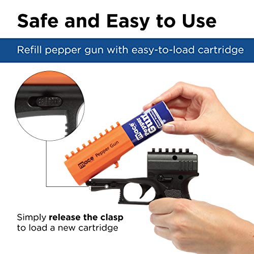 MACE Brand Self Defense Bundle, includes 2 Pepper Spray 2.0 Guns and 6 Refill Canisters, Accurate 20β Powerful Pepper Spray That Leaves UV Dye on Skin, Integrated LED Light Enhances Aim, Black