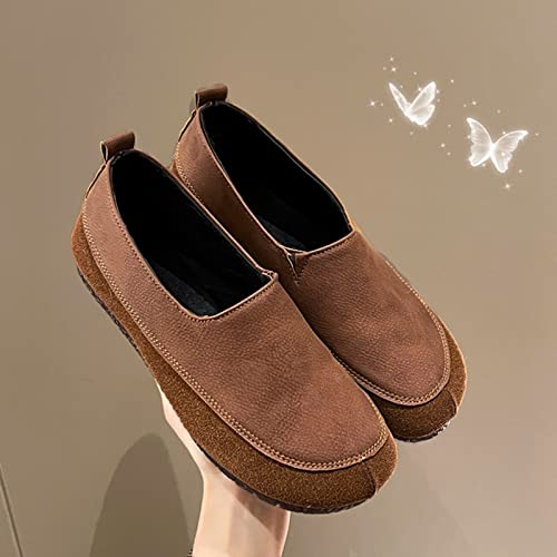 Womens Single Shoes Round Head Soft Leather Soft Bottom Casual Foot Stirrup Comfortable Casual Shoes Out N About