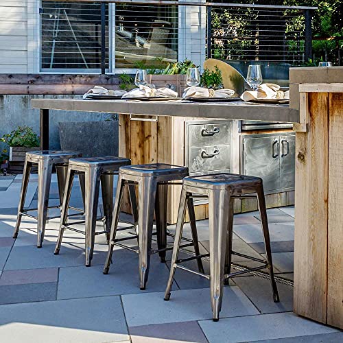 Yaheetech 24 Inches Metal Bar Stools Kitchen Counter Height Bar Stools Indoor/Outdoor Stool Patio Furniture Modern Stackable Barstools Dining Chair, Metal