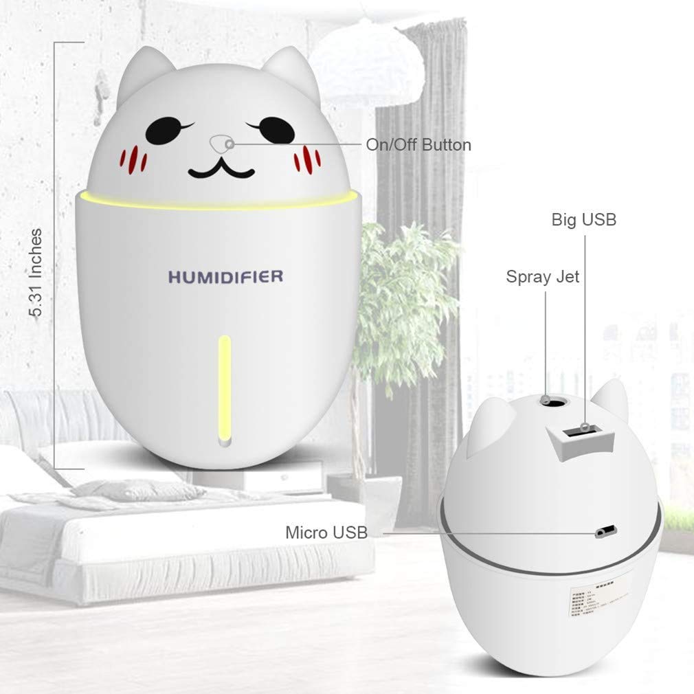 Mini USB Humidifier, Small Humidifier, Mist Humidifier, 3-in-1 Air Purifier Aroma Essential Oil Diffuser Air Freshener with Filter, Fan and Night Light Function Whisper Quiet Operation Automatic