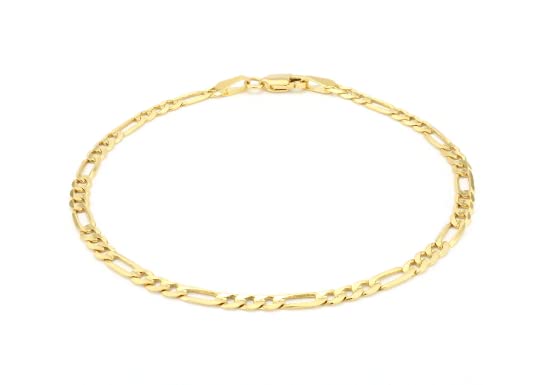 PORI JEWELERS 10K Yellow Gold 3.0MM Figaro 3+1 Link Chain Anklet-Made in Italy