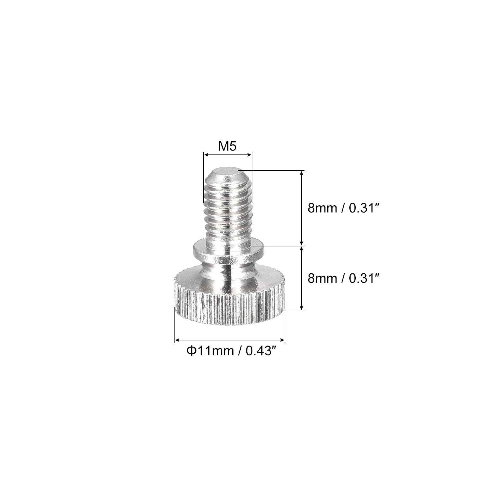 uxcell Knurled Thumb Screws, M5x8mm Brass Shoulder Bolts Grip Knobs Fasteners, Nickel Plated 5Pcs