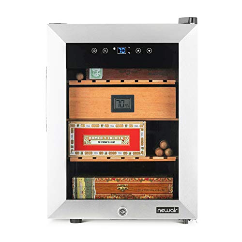 NewAir Electric Cigar Humidor Wineador | 250 Count | Stainless Steel Cooler with Opti-Temp Heating, Cooling Function 54-74F, and Spanish Cedar Shelves NCH250SS01