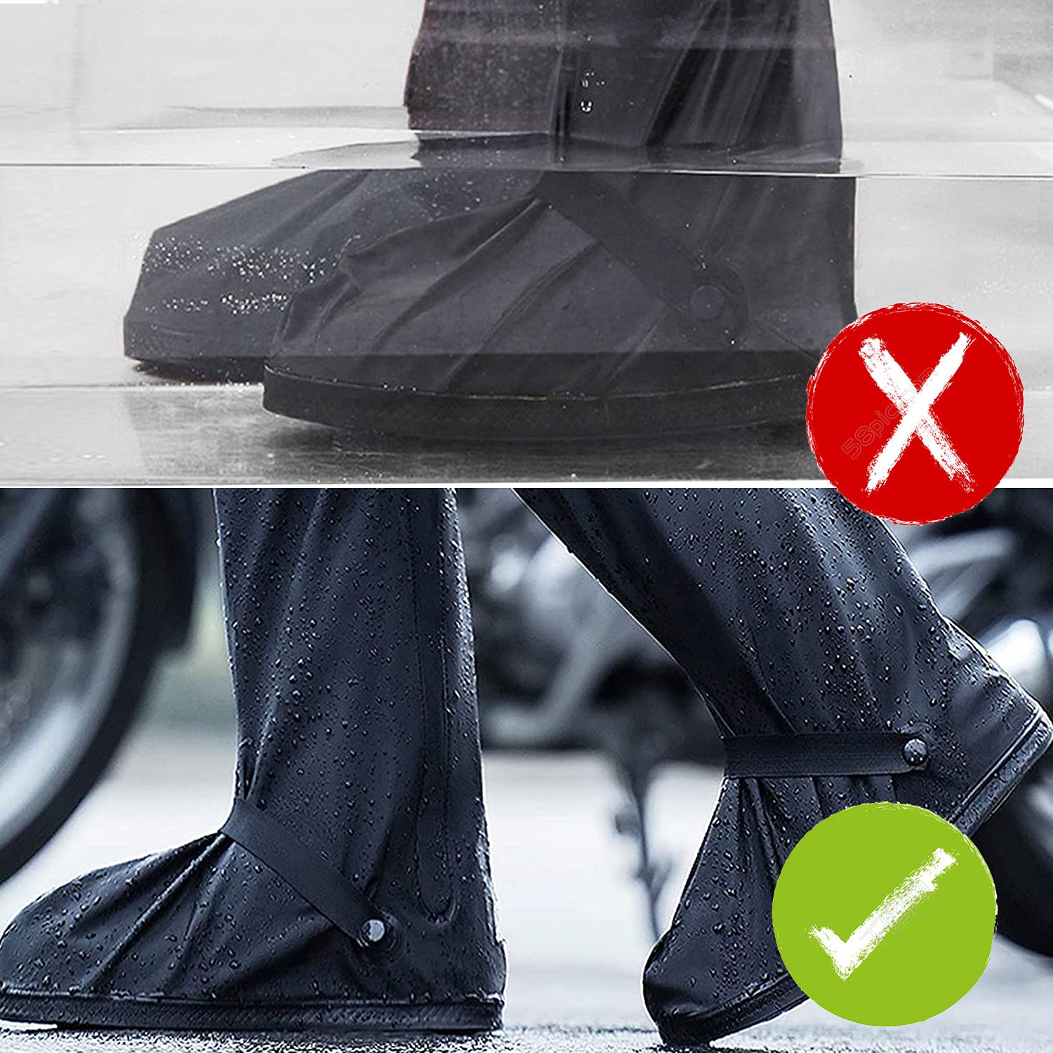 MAGICDESIGN 2 Pair Black Waterproof Shoes Covers, Motorcycle rain Gear for Men, Anti- Snow Rain Boot Covers with Reflector, Suitable for Gardening, Motorcycle, Cycling, Raining Day. XX-Large