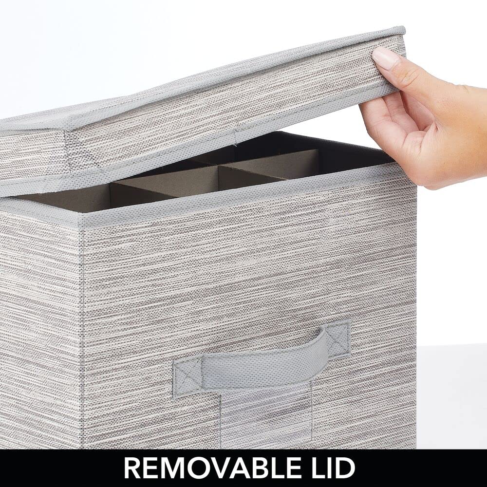 mDesign Square Gift-Wrap and Ornament Storage Box with Handles, Holder Container for Christmas and Holiday Decorations - Removable Lid, Closet and Cubby Storage Totes, 2 Pack - Stripe - Taupe/Tan