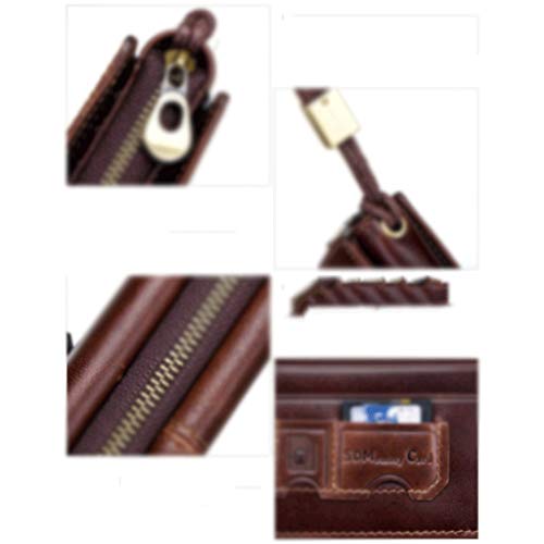 TKFDC Mens Leather Zipper Pocket Business Card Case Holder Organizer Wallet Phone Case Designer Bifold Checkbook Purse