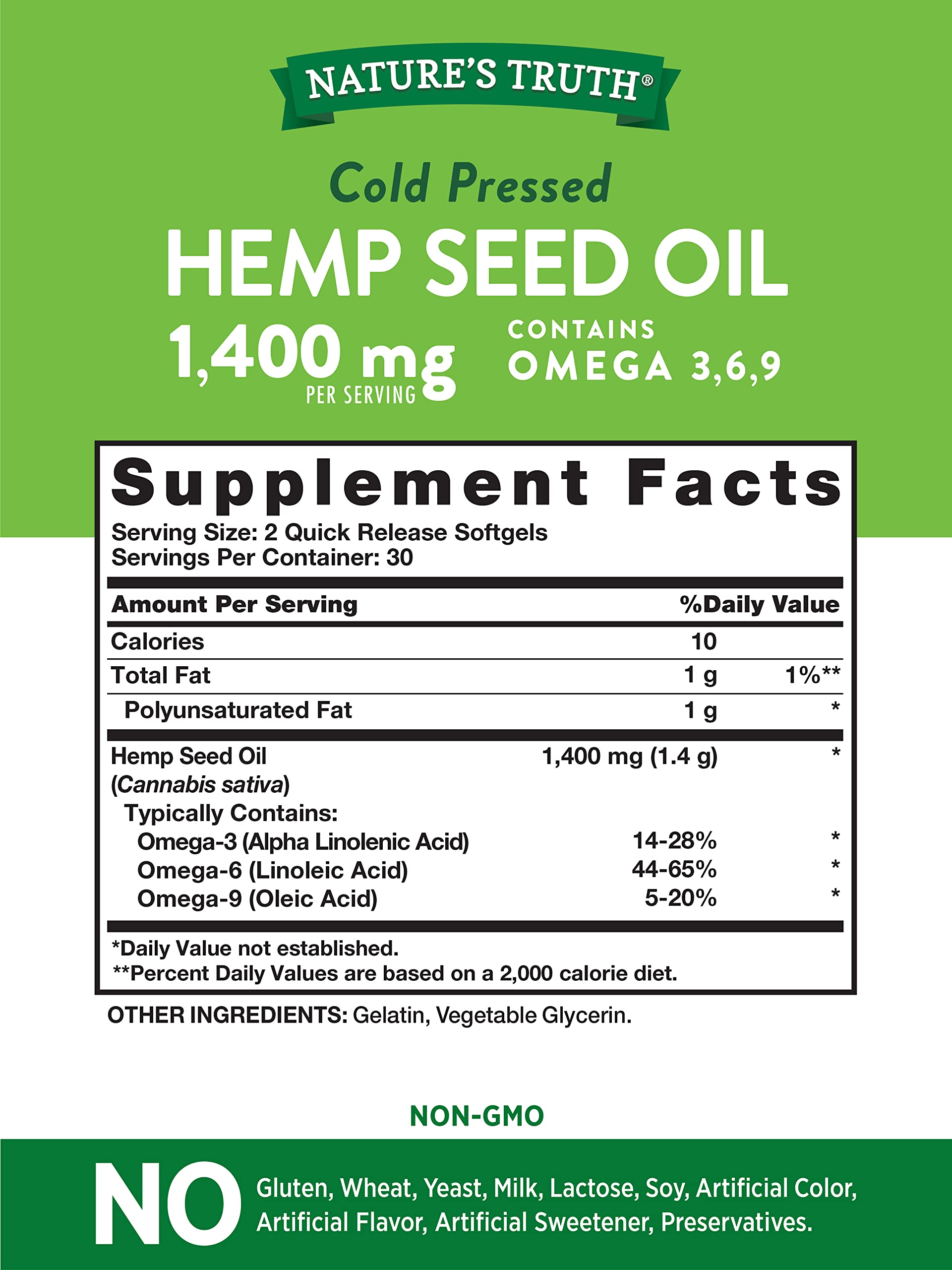 Nature's Truth Hemp Seed Oil 700mg | 60 Softgel Capsules | Cold Pressed | Non-GMO, Gluten Free