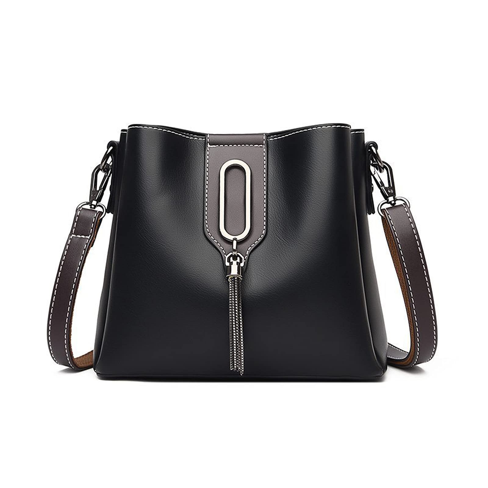PORRASSO Women Handbag Fashion Bucket Bag Ladies Crossbody Bag Satchel Tote Top Handle Bags Leather Waterproof Shoulder Bag for Work Travel Daily Use Black