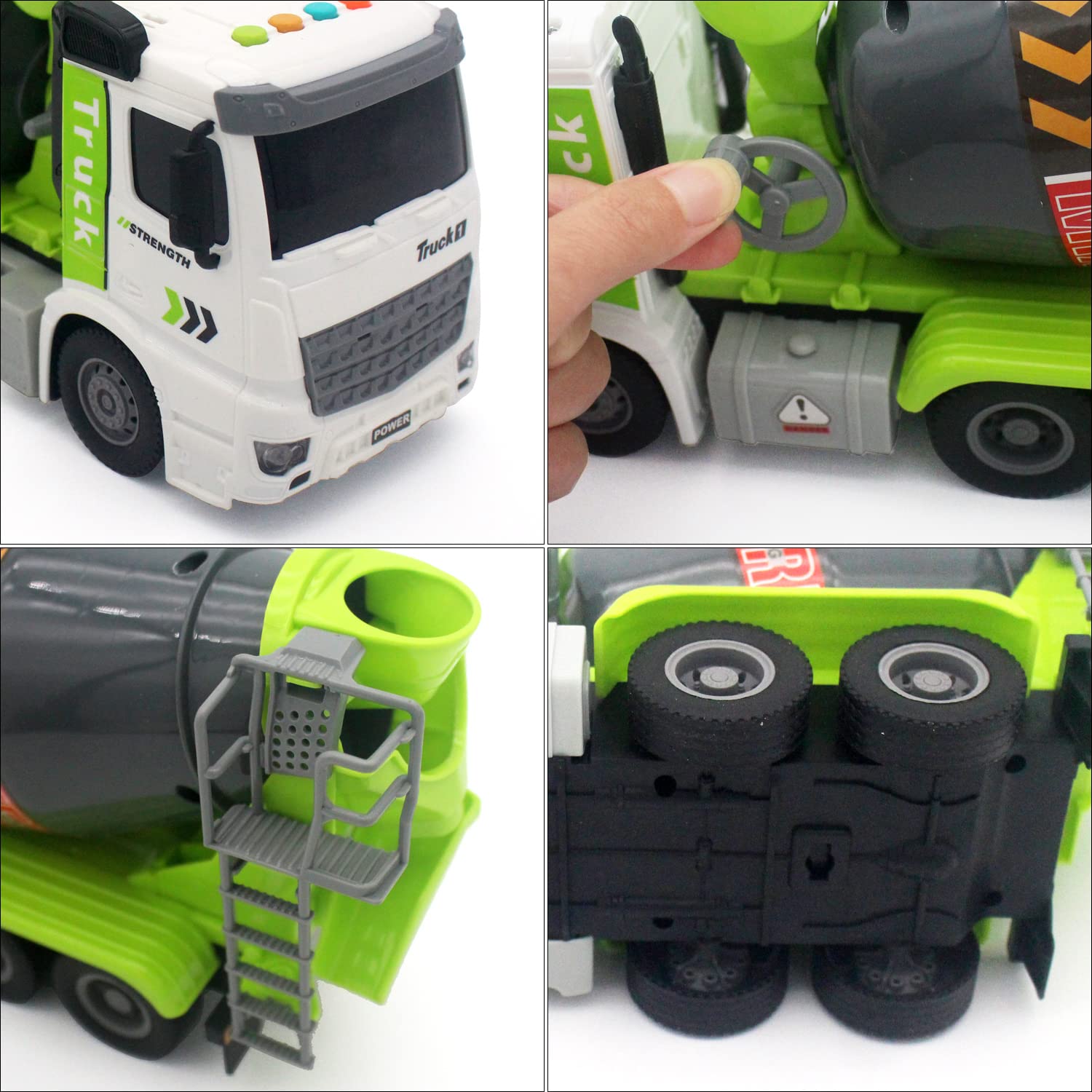 Tipmant Simulation Children's Engineering Vehicle Cement Mixer Truck Model Toy with Music, Light Kids Birthday Gifts Age 3+ (Green)