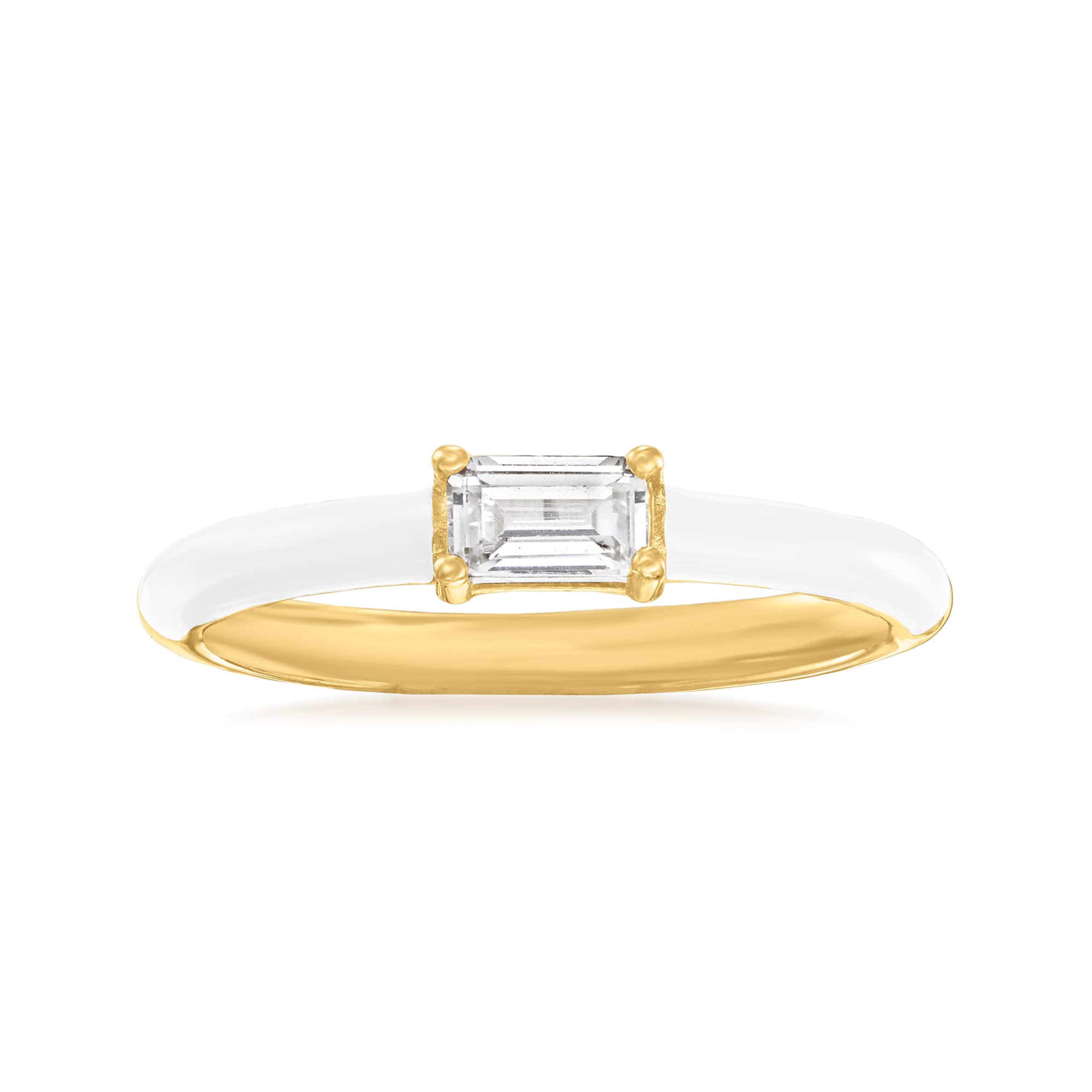 Ross-Simons Italian .30 Carat CZ and White Enamel Ring in 18kt Gold Over Sterling. Size 7