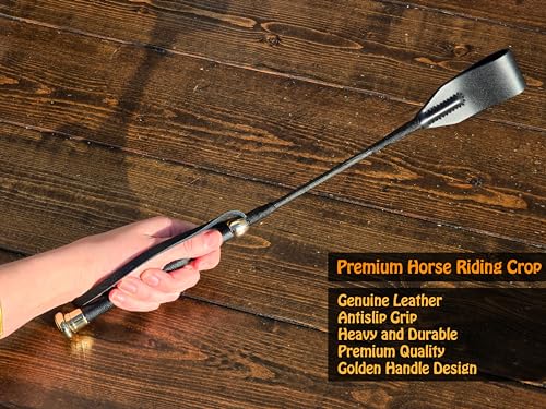 Piece Set 18" Gold and Purple Riding Horse Crop | Genuine Leather Jump Bat Top | Black Faux Handle