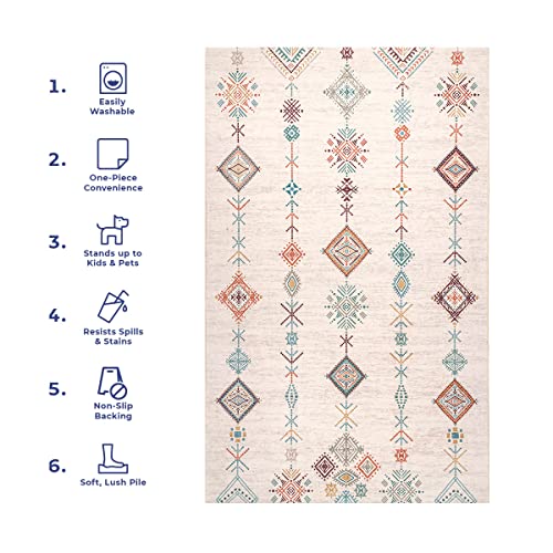 nuLOOM Kiya Machine Washable Moroccan Tribal Geometric Ultra Thin Area Rug, 6' x 9', Light Grey