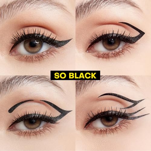 Mistine So Black Eyeliner 2-Piece Smudge Proof Eyeliner with Precise Flex Tip,Ultra-Silky Formula,Quick Drying Liquid Eyeliner Pen,Vegan & Cruelty-Free