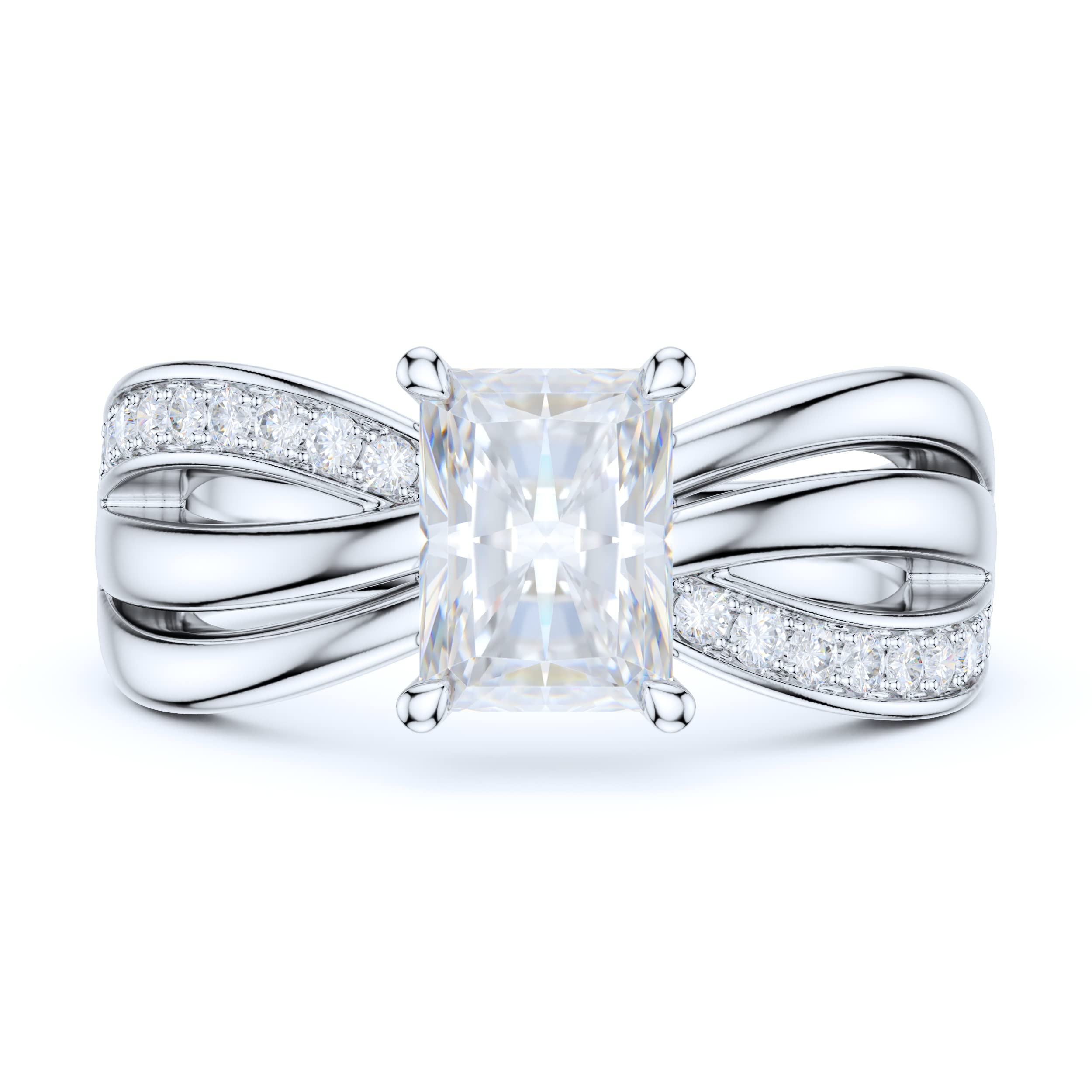 PRSTANI Sterling Silver Ribbon Bowknot Infinity Simulated Emerald Cut Diamond Engagement Ring Cross Twisted Knot Promise Ring (10)