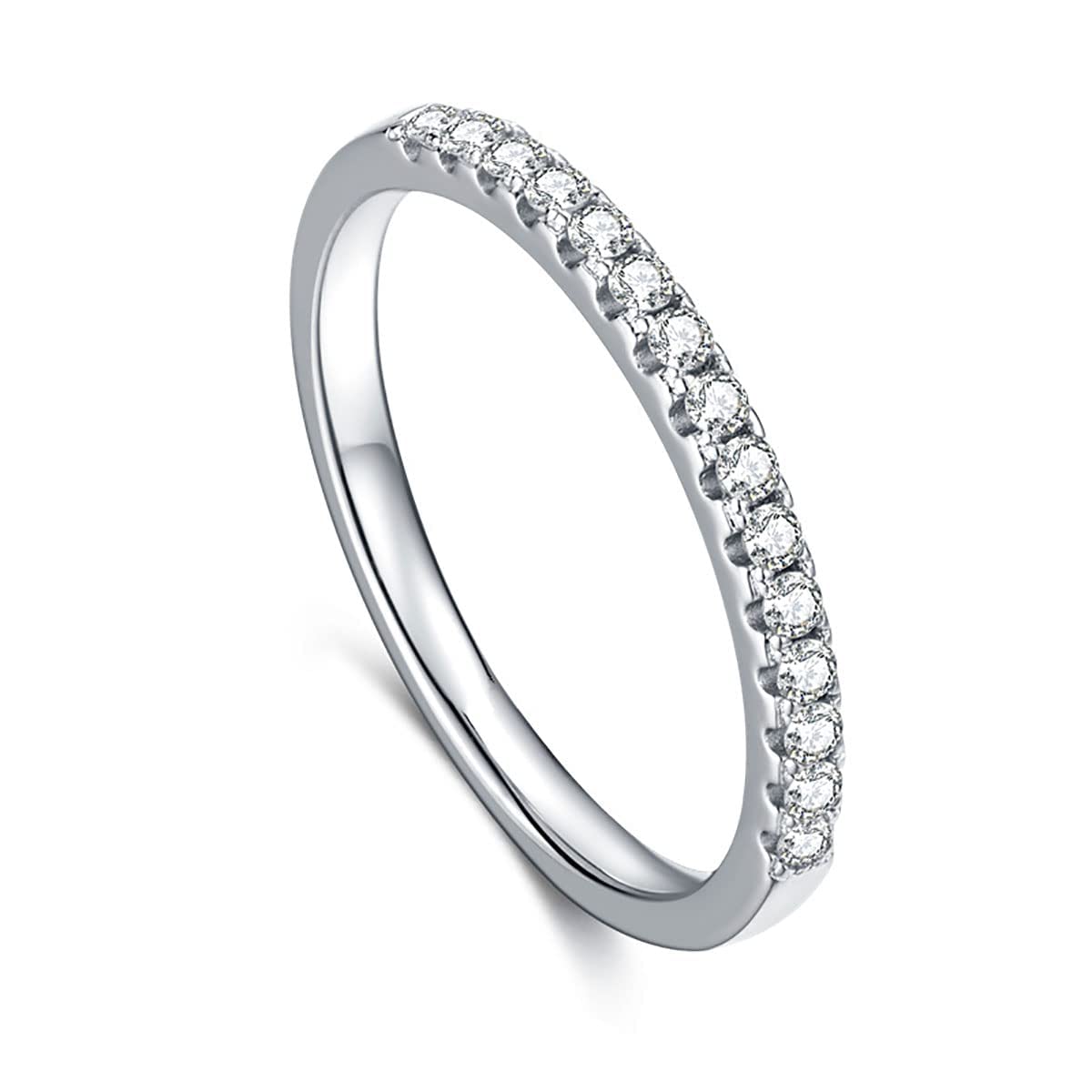 SKYFUN Moissanite Half Eternity Ring for Women, 925 Sterling Silver Wedding Band, D Color Faux Diamond Stackable Eternity Bands Anniversary Rings for Women 5.5