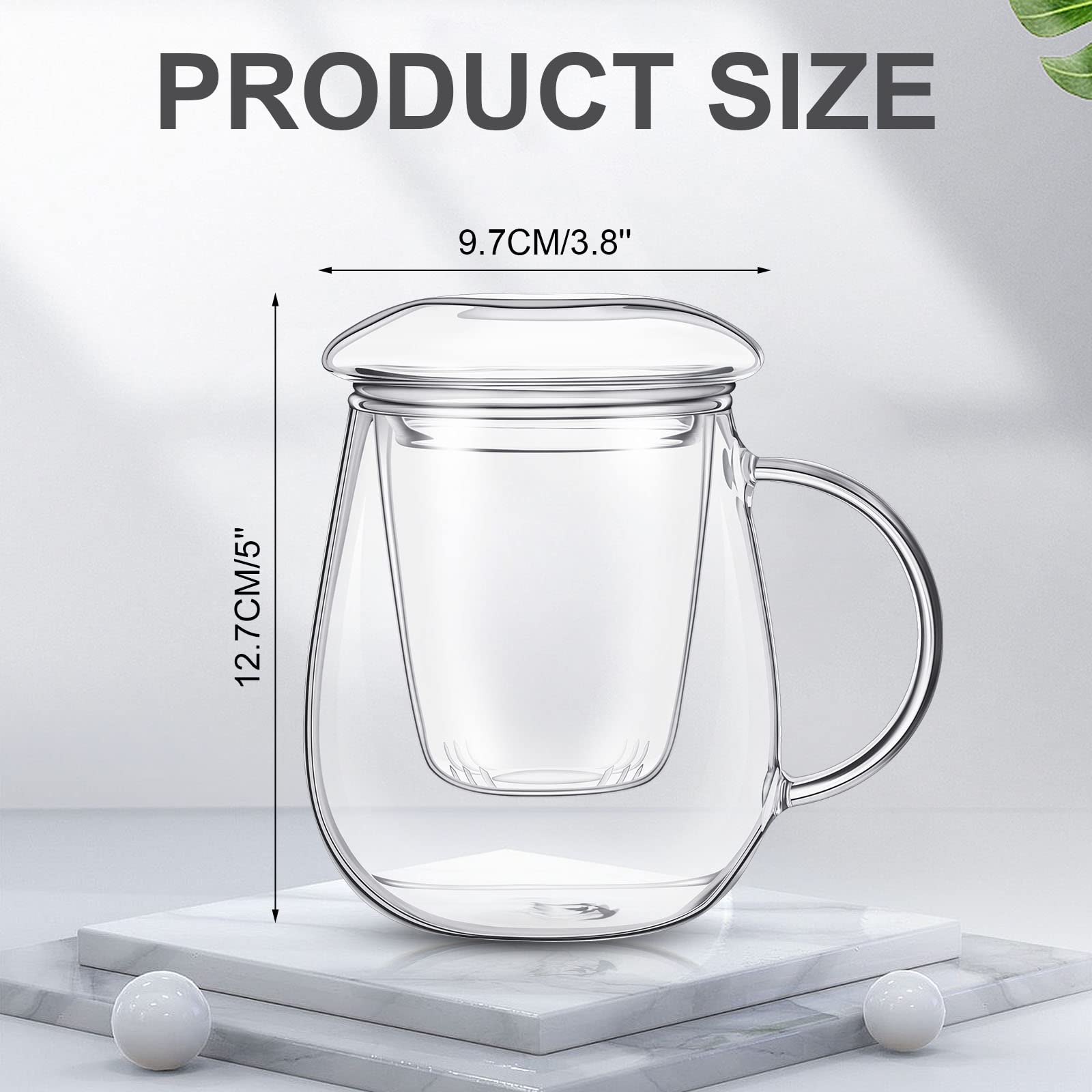 Rtteri Set of 2 Glass Tea Cup with Infuser and Lid 17.6 oz Clear Glass Mugs Thickened Glass Tea Infuser Cup Simple Filtration Teacups for Tea Bag Loose Leaf Tea Blooming Tea