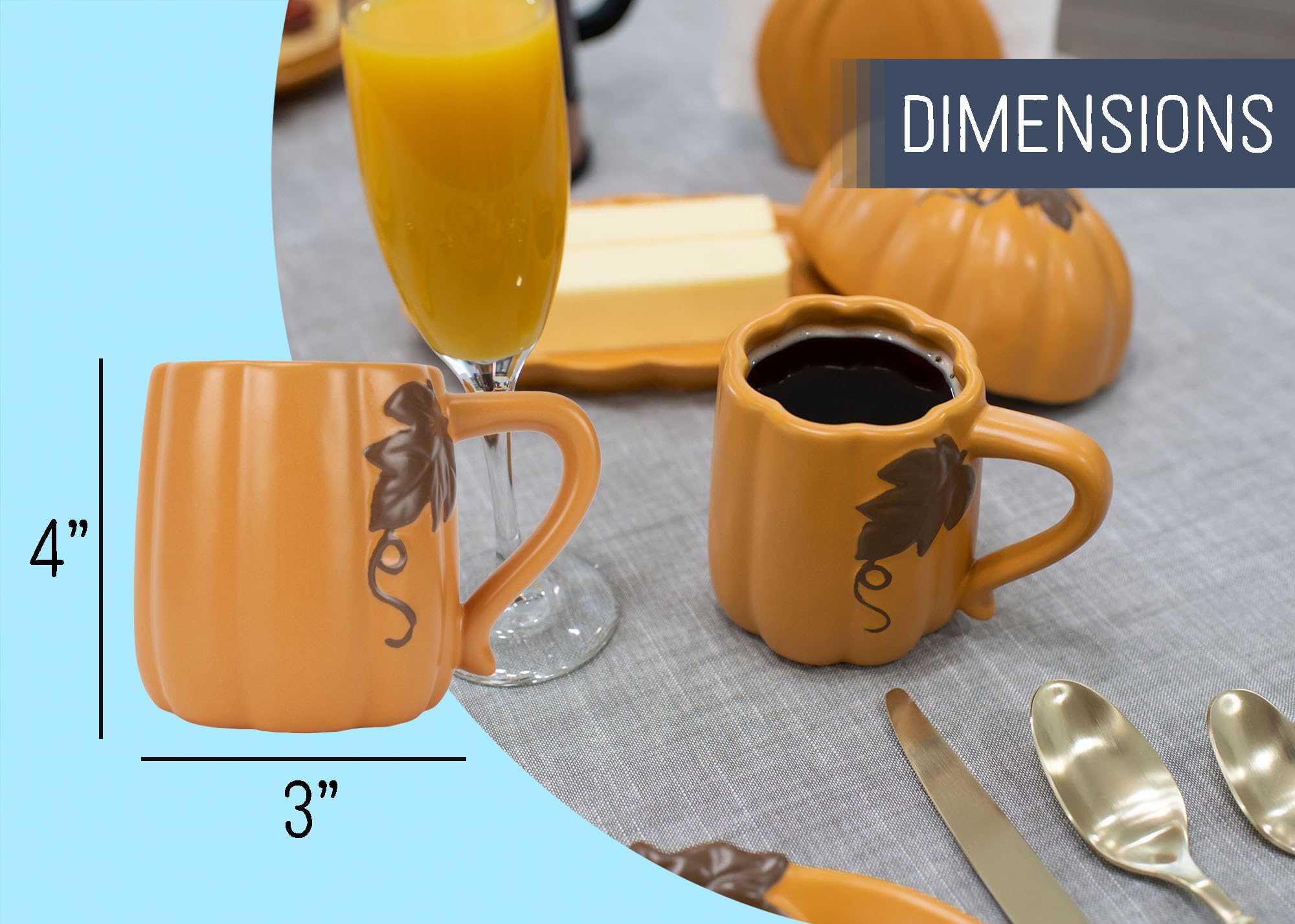 Nat & Jules Pumpkin Shaped 12 ounce Ceramic Coffee Mugs: Perfect for Halloween, Thanksgiving and Fall Kitchen & Home Collections - Set of 2, Orange