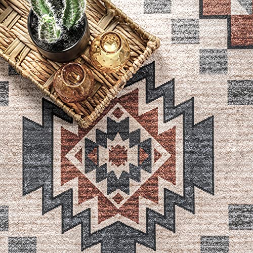 nuLOOM Leighton Machine Washable Southwestern Medallion Ultra Thin Area Rug, 6x9, Beige