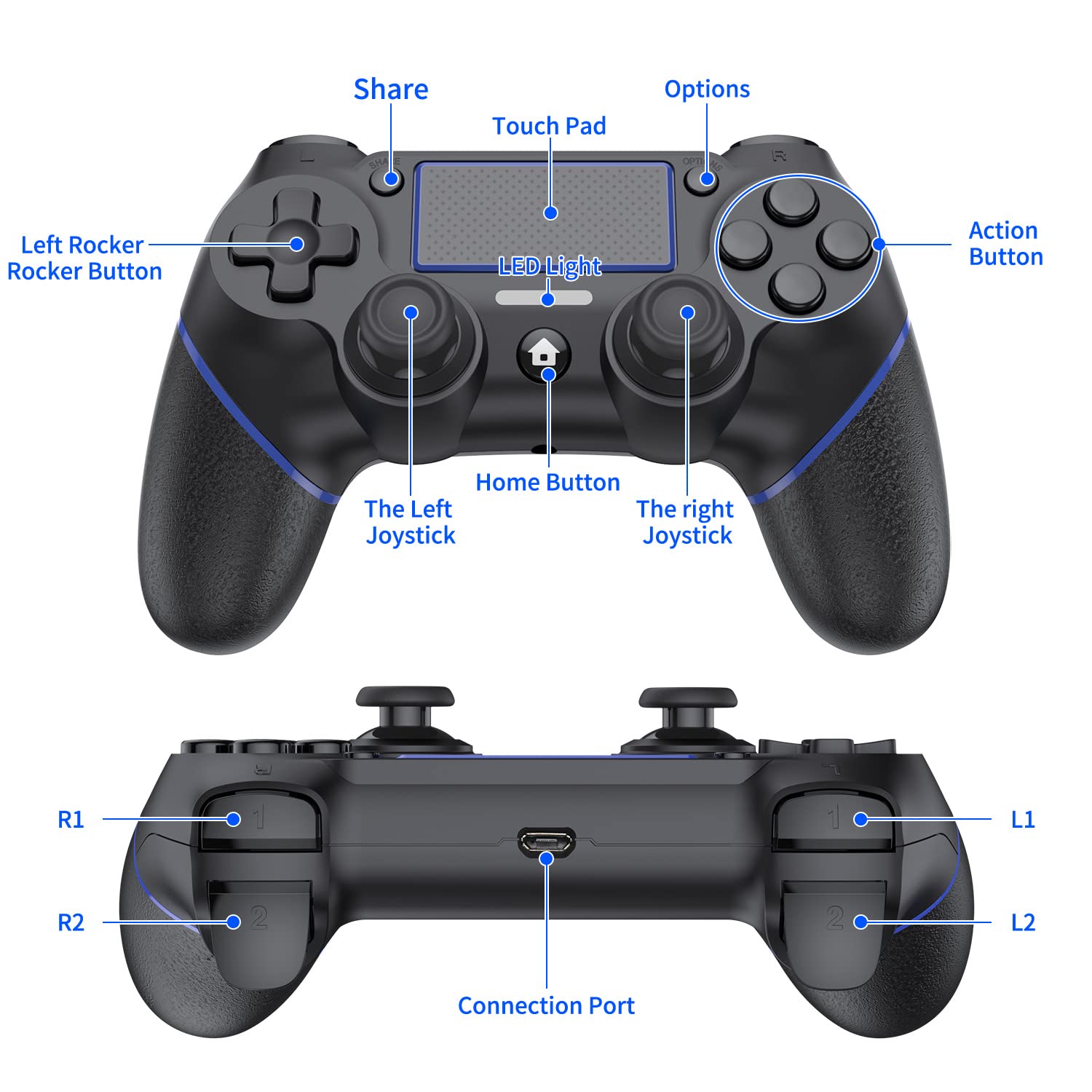 Replacement for PS4 Controller, Remote Joystick Wireless Controller for Ps4/Pro/PS3/Slim/PC, Touch Panel Gamepad with Dual Vibration and Audio Function