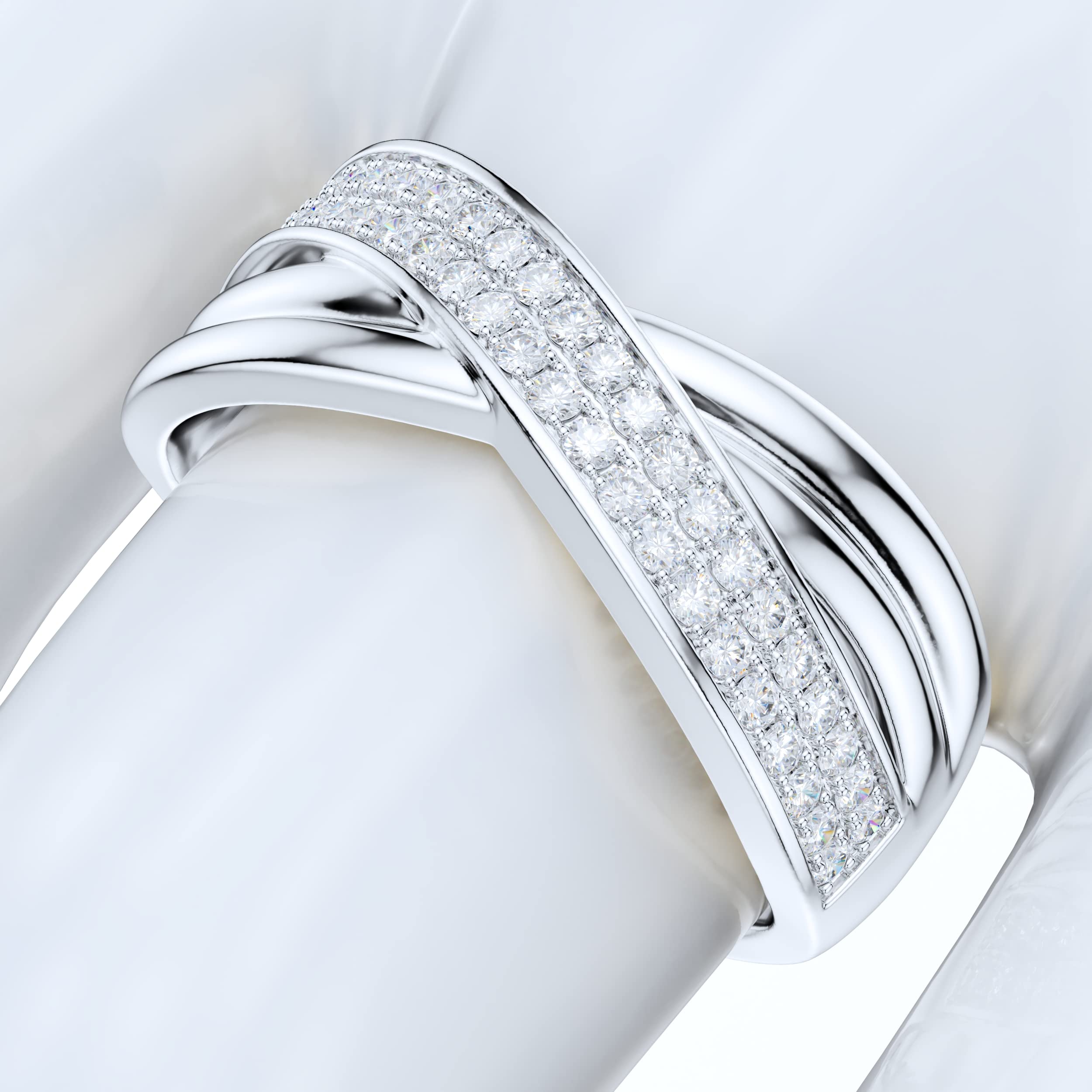 PRSTANI Sterling Silver 7.6mm Wide Unisex CrissCorss Two Rows Simulated Round Brilliant Diamonds Wedding Band Fashion Ring (4.5)