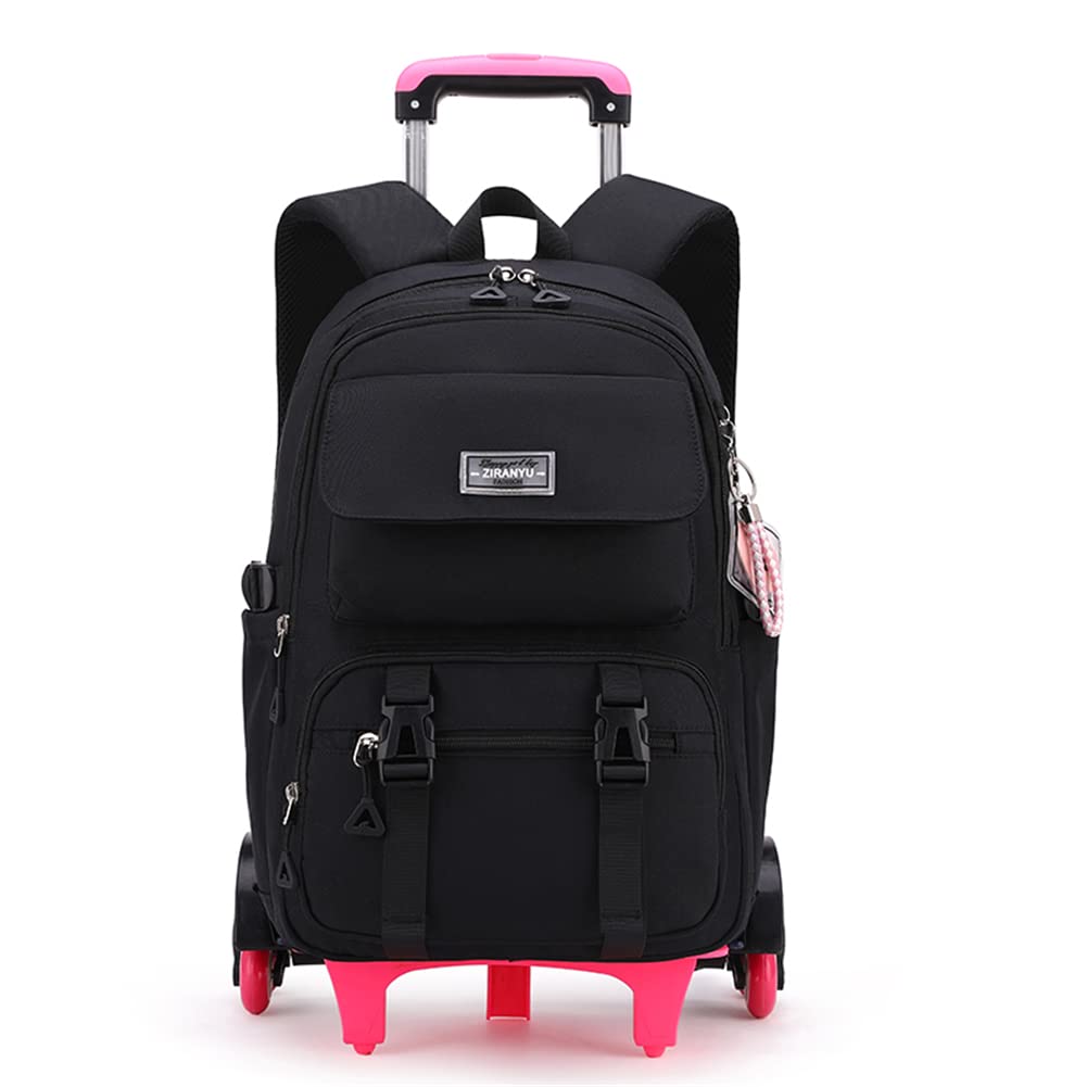 MITOWERMI Black Rolling Backpack for Boys Girls Trolley School Bags Elementary Middle Kids Bookbags with Wheels