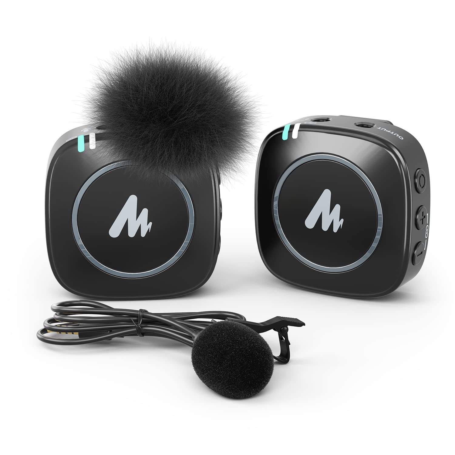 MAONO Compact Wireless Lavalier Microphone, 2.4GHz Dual Lapel Mics with Real-time Monitoring, Gain Adjustment and Mute for Interview, Vlogging, Live Streaming, Phone, Camera (WM820 A1)
