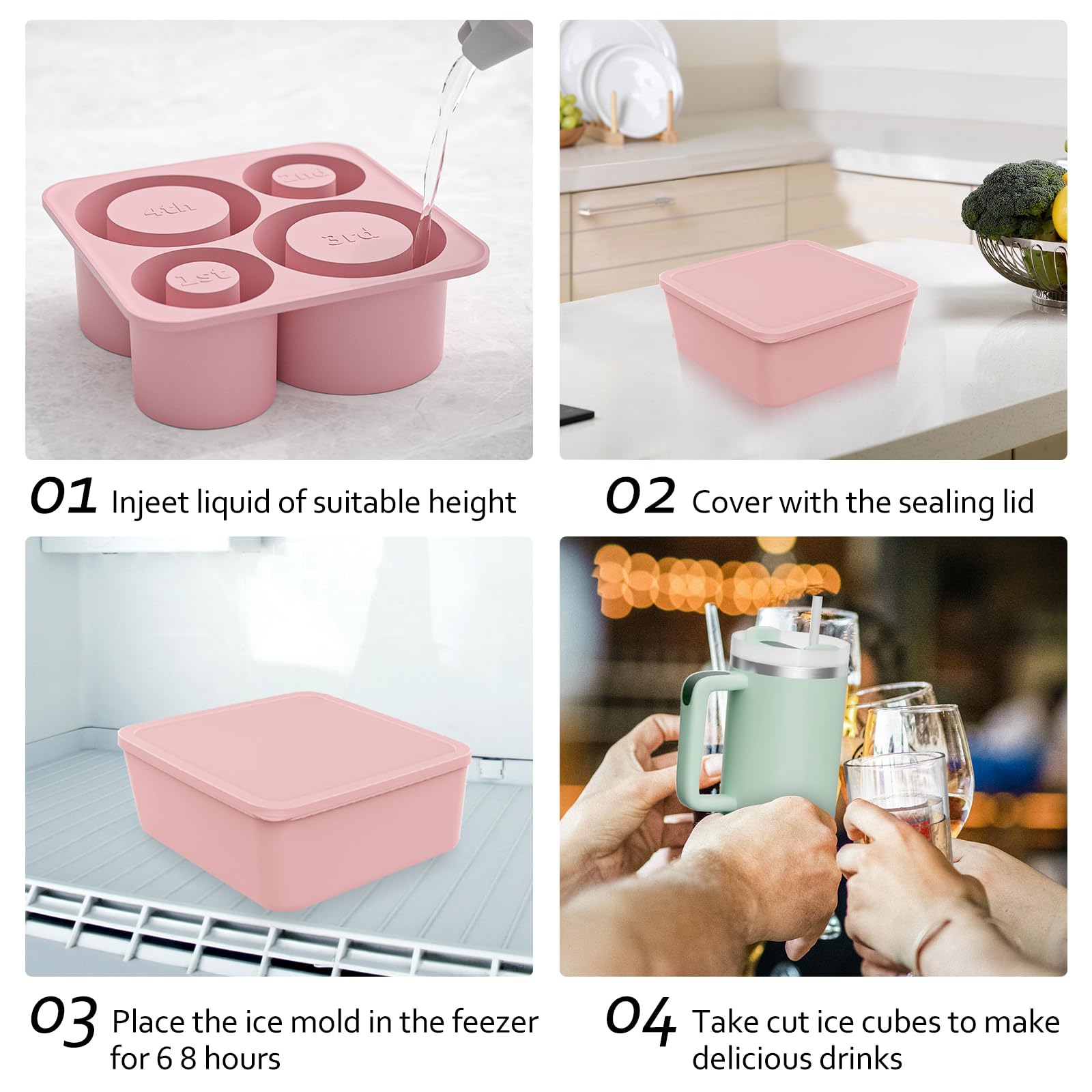 Tofern Ice Cube Tray with Lid Stanley Ice Mold Silicone Large Hollow Cylinder Ice Cube Tray Large Ice Cube Tray for Whiskey Cube Maker for Cocktail Silicone Old Fashioned Ice Cube Trays