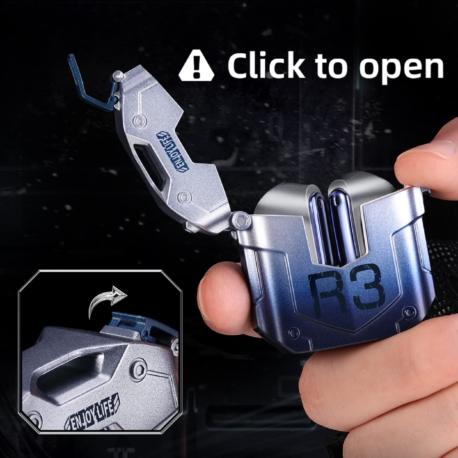 Xmenha True Wireless Earbuds Bluetooth 5.3 Metal in-Ear Headphones Gaming Cordless Ultra-Low Latency Cool Mecha Earphones TWS Stereo Ear Buds for iPhone Android PC (Winter-Blue)