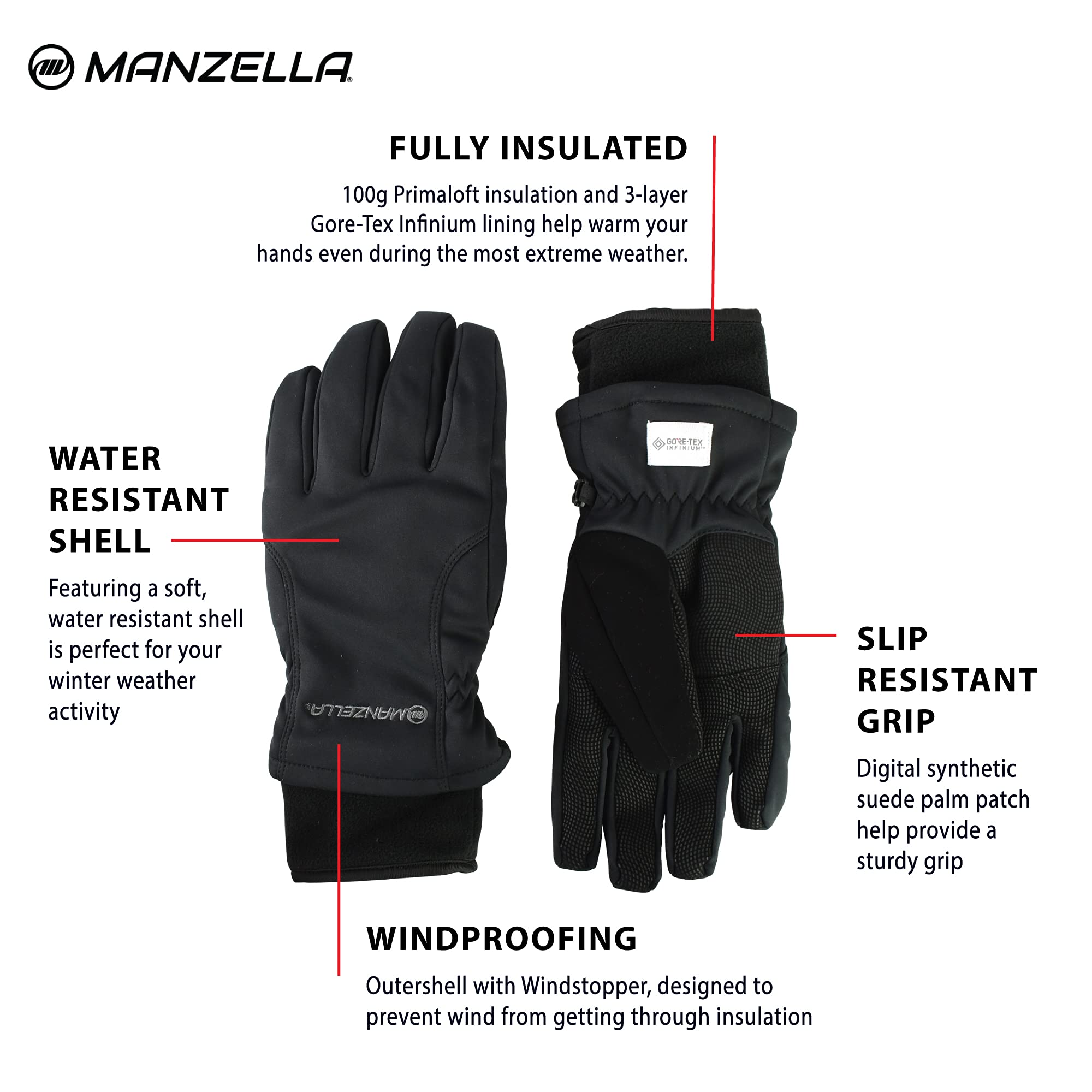 Manzella Women's Gore-Tex Infinium Adventure 100 Ski Glove