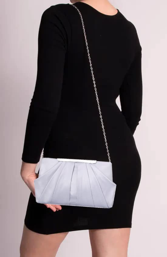 sioglam Classic Pleated Satin Clutch Bag Cross Body Evening Bag Elegant Matte Satin With Detachable Chain Strap for Women