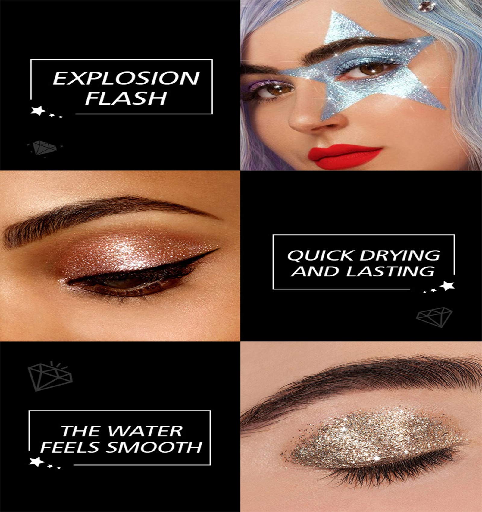 Langmanni 10PCS Liquid Eyeshadow, Shimmer Glitter Liquid Eye Shadow Set Waterproof Long Lasting Metals Sparkling Eyes Makeup Liquid Eyeshadow for Party Wedding Festival or Daily Makeup