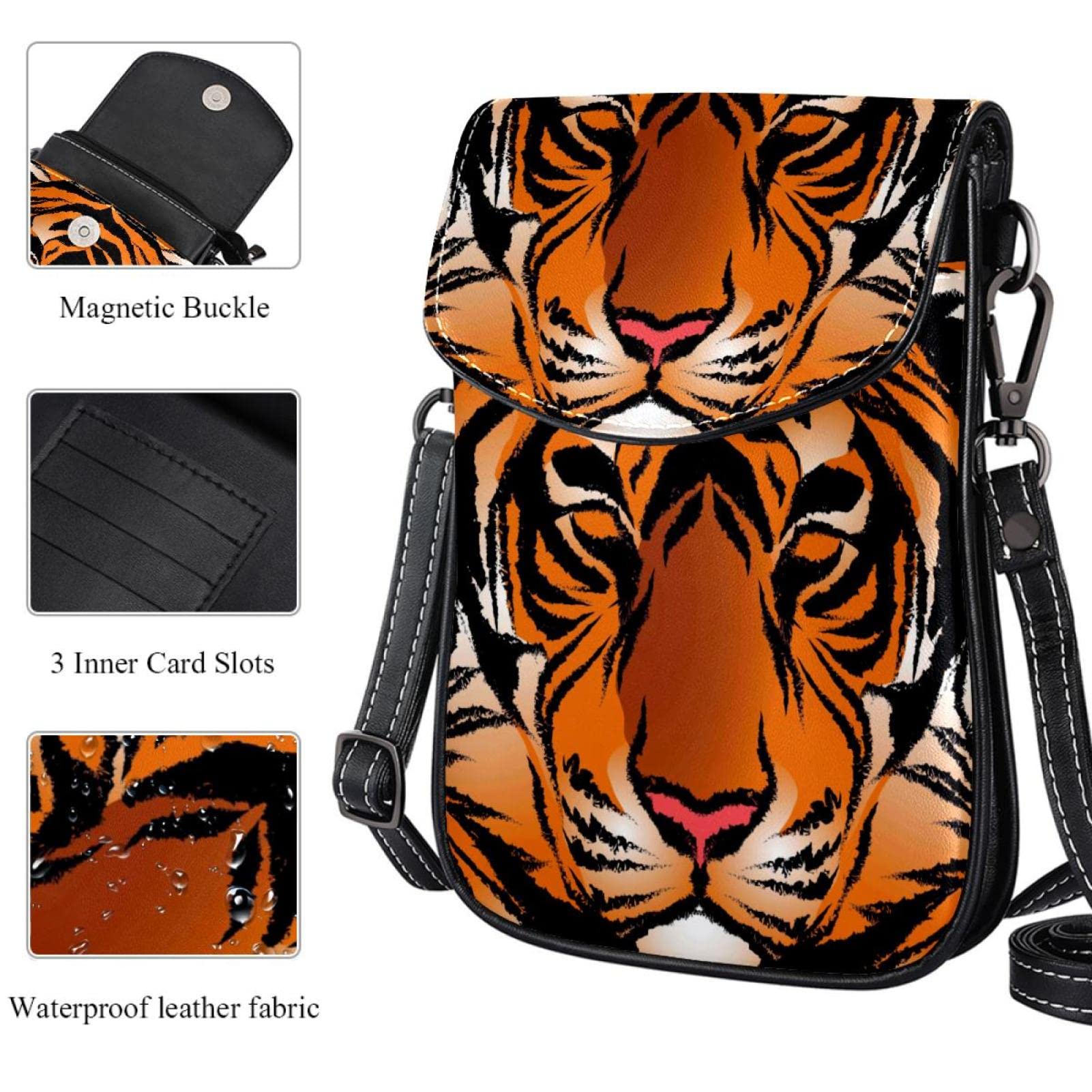 Small Crossbody Cell Phone Purse Wallet for Women Bengal Tiger Stripe