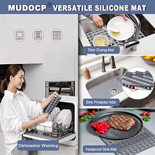 Sink Protectors for Kitchen Sink, Silicone Sink Mats for Bottom of Kitchen Sink Grid Accessory, 25.2'' x 13'' Non-Slip Kitchen Sink Mat for Farmhouse Stainless Steel Sink with Center & Rear Drain
