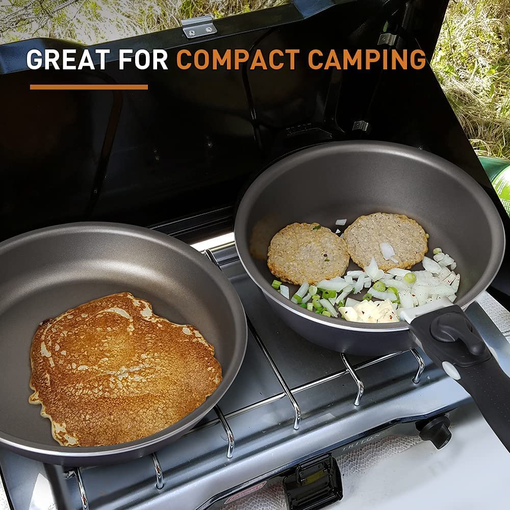 SHINEURI 4 Pieces Removable Handle Cookware Stackable Pots And Pans Set, Nonstick Pot and Pan Set for Home & Camping, Dishwasher/Oven Safe - 2qt /8inch /9.5inch