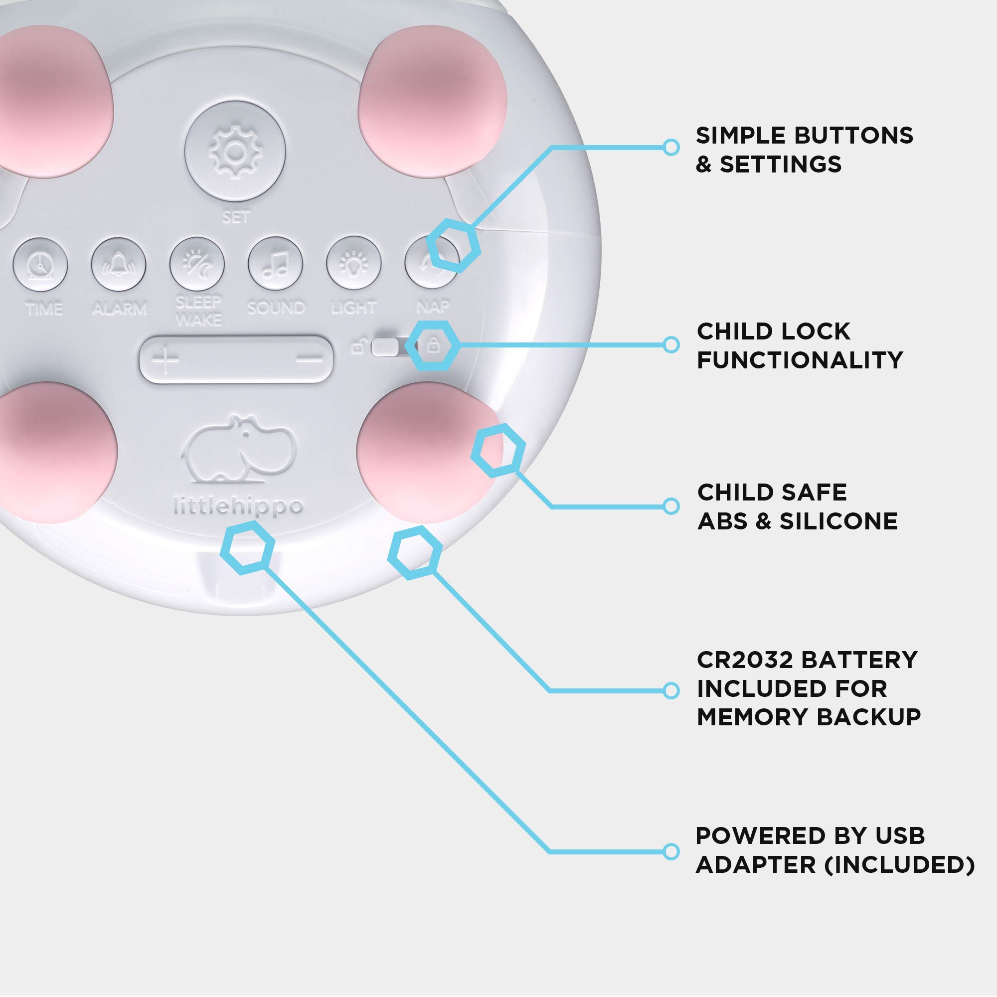 LittleHippo MELLA: Ready to Rise Children's Sleep Trainer, Night Light, Sound Machine and OK to Wake Alarm Clock for Toddlers and Kids - Blush Pink