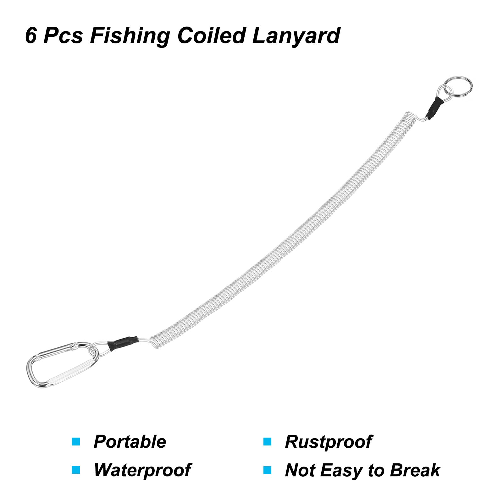 PATIKIL 9.8ft Fishing Tool Lanyard, 6 Pack Safety Cord Spiral Lanyard Tether Retractable with Metal Clip Keychain for Boating Kayak, Clear