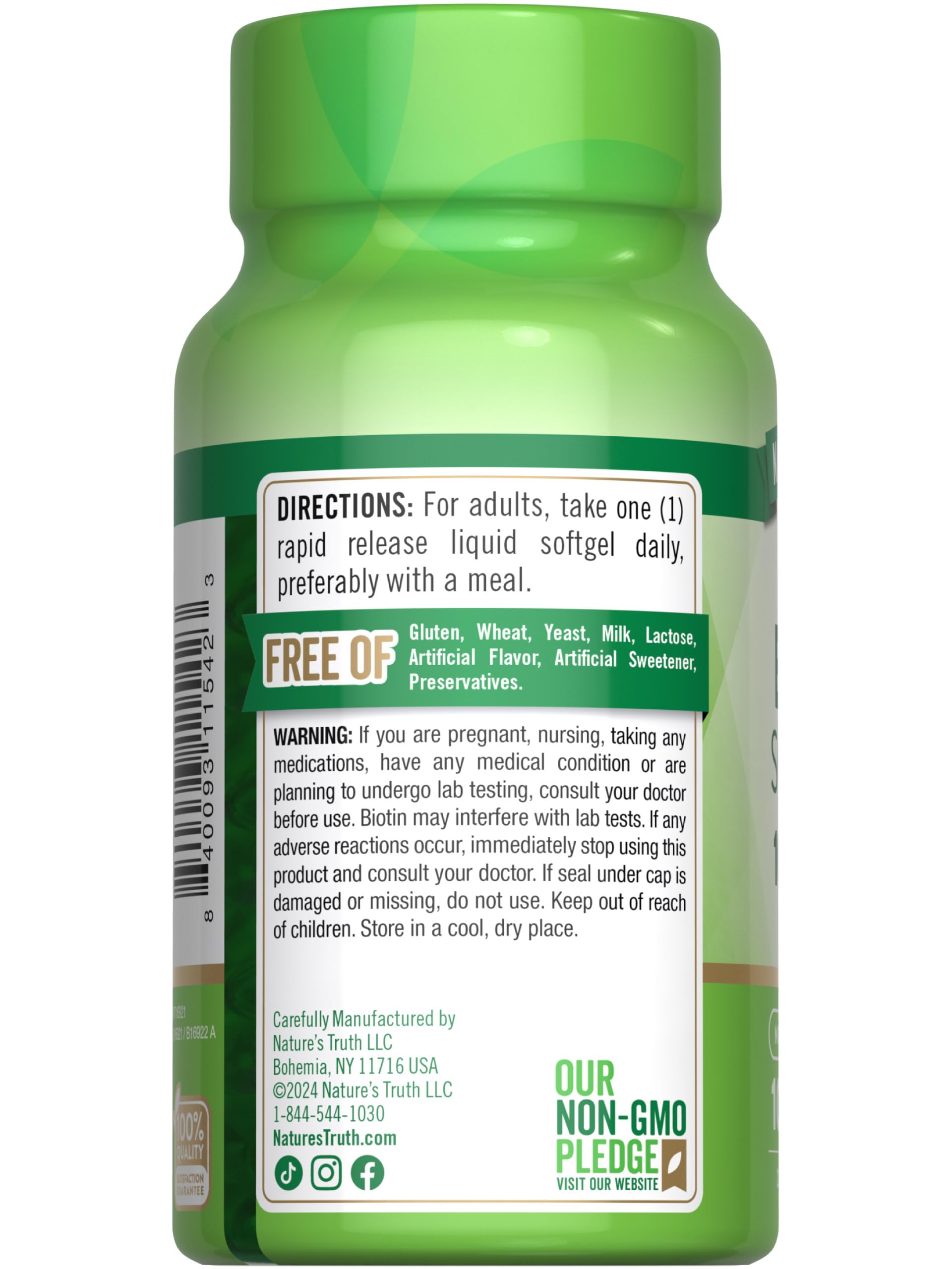 Nature's Truth Biotin 10,000mcg | 100 Softgels | Non-GMO Gluten Free Supplement