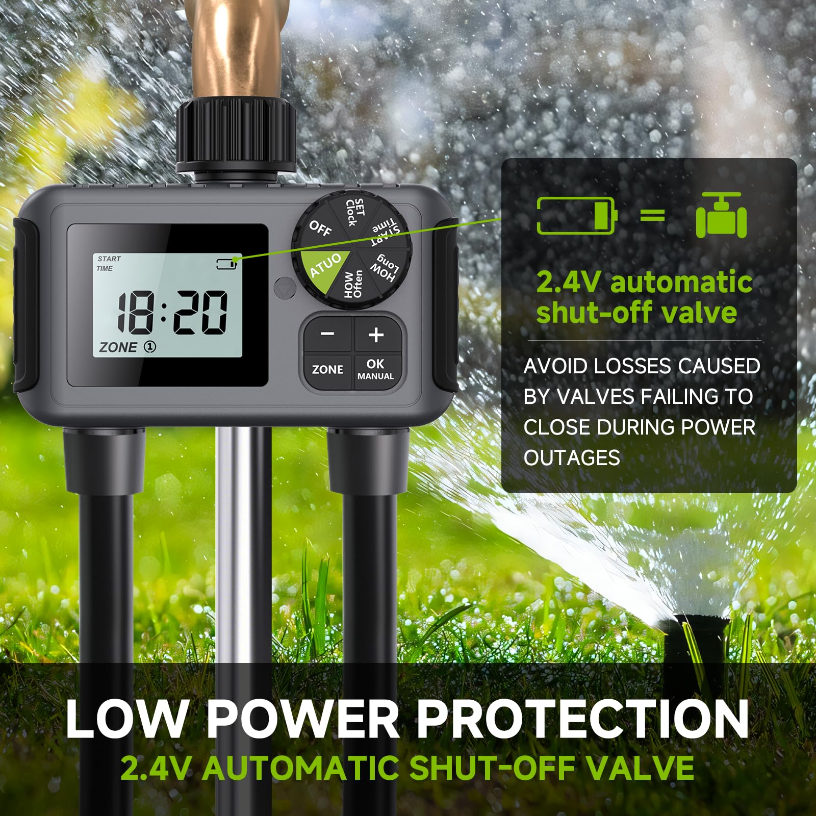Sprinkler Timer for Garden Hose,2 Zone Water Timer for Garden with Rain Delay Faction,Manual/Automatic Irrigation Water Faucet Timer Outdoor, Programmable Sprinkler Timer for Yard Lawn