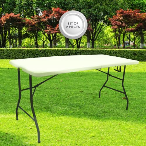 LINIUM 2-Pack Folding Table Portable Plastic Indoor Outdoor 70 inches (6ft) White for Garden Party Picnic Dining Camp Tables High Density