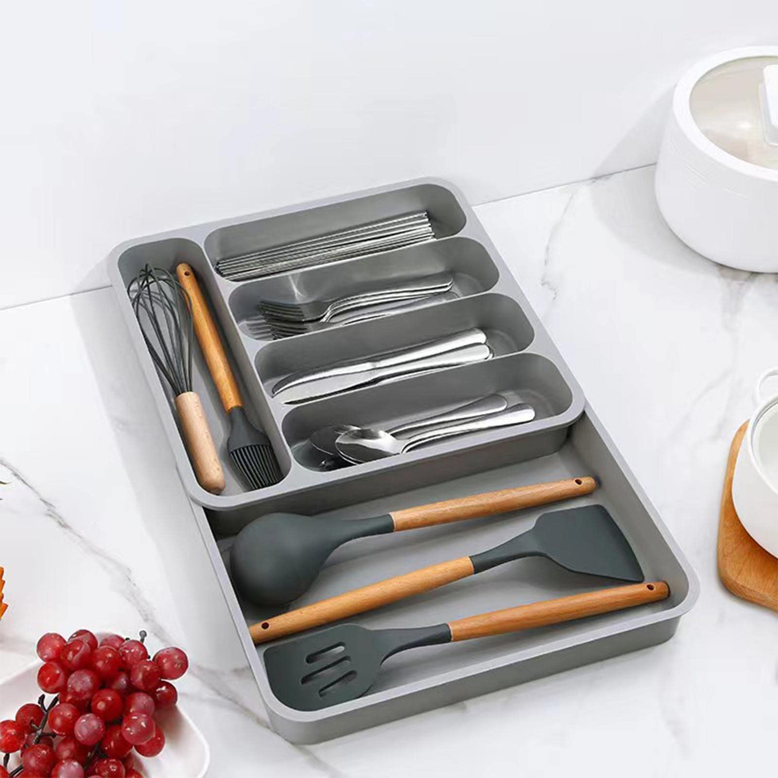 MODGAL Silverware Organizer,Silverware Drawer Organizer Flatware Organization Holder - 6 Slots Flatware Organizer Expandable, Silverware Tray for Efficient Spoon, Fork, Chopsticks Storage