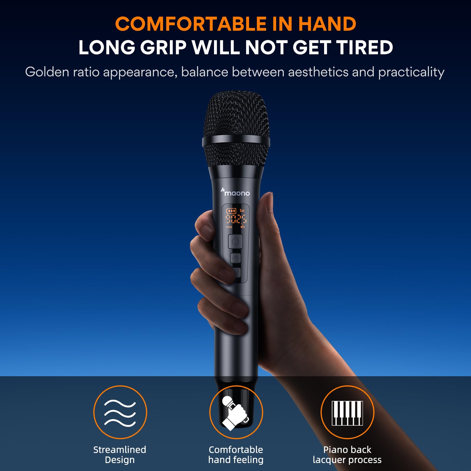 MAONO Wireless Microphone, UHF Handheld Cordless Dynamic Mic, 20 UHF Frequencies Karaoke Mic, Cordless Microphone for Singing, Karaoke, DJ, Singing, Church, Speech, Wedding,262 ft Range (WM760 A1)