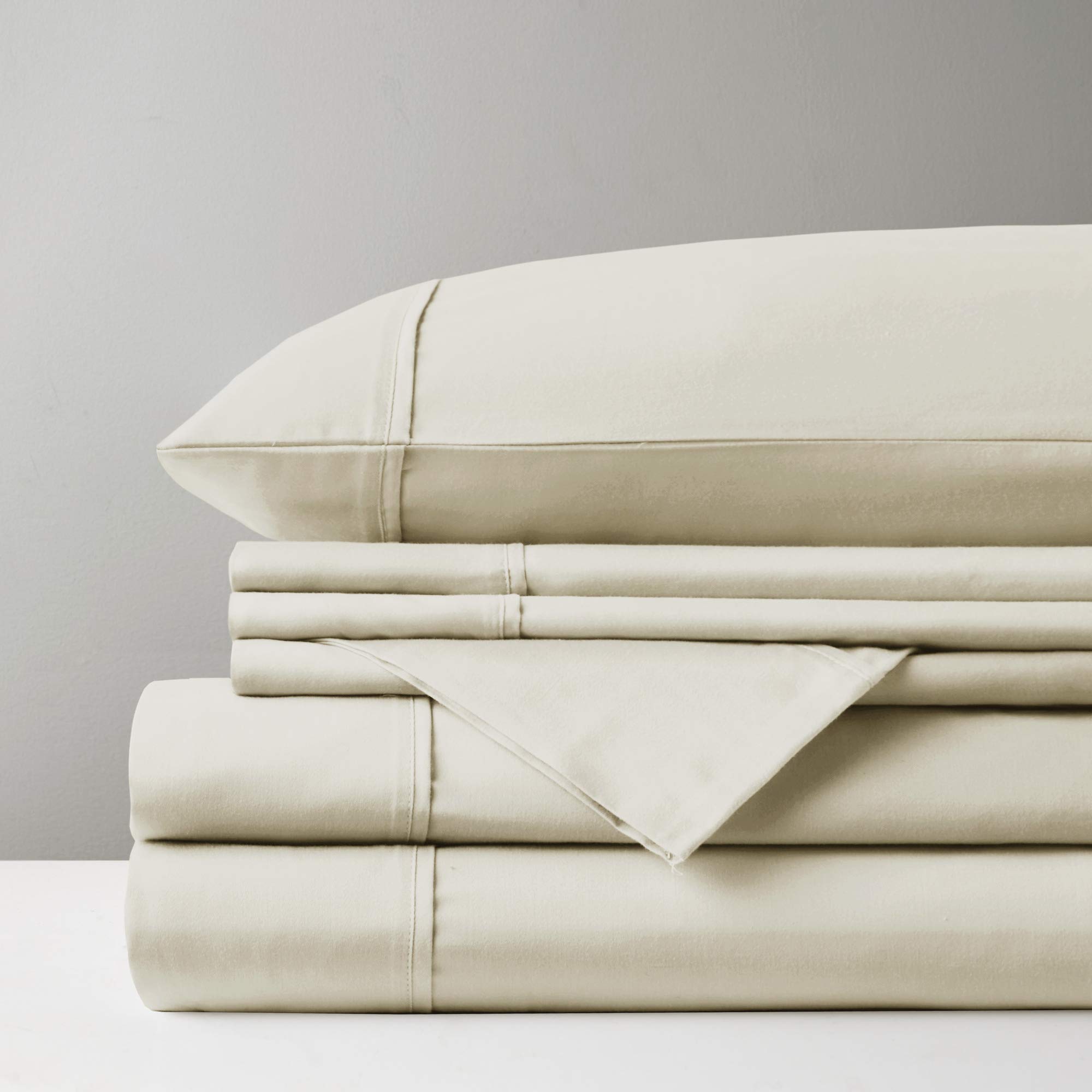 Madison Park 800 Thread Count Luxurious Wrinkle Free Breathable Cotton Rich Sateen 6 Piece Sheet Set, King Size, Ivory