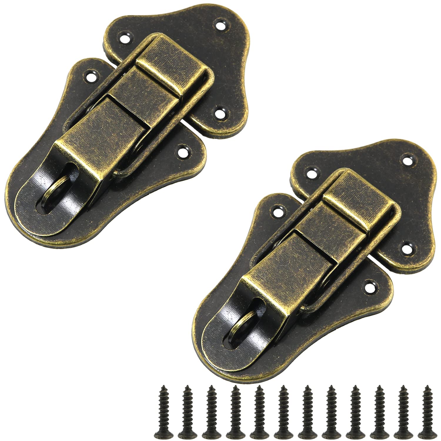 Toggle Catch Lock JianLing 2pcs 95x52mm Bronze Iron Hasp Latches with Screws Jewelry Box Hinges Hasp Latch Lock Furniture Hardware Accessories