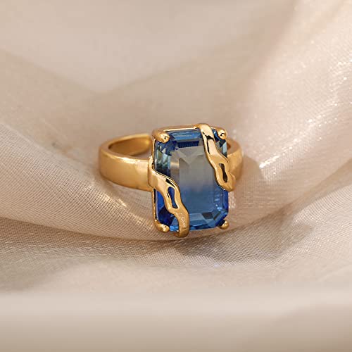 SPRING YOW Open Square Blue Zircon Ring For Women Adjustable Heart Cubic Zirconia Finger Ring Classic Wedding Birthday Jewelry - Silver Plated - Adjustable