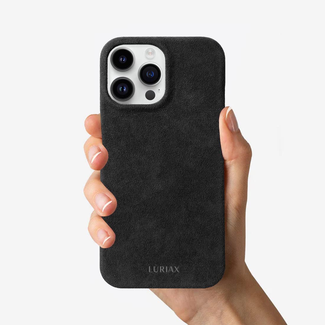 LURIAX Alcantara Suede Leather Case iPhone 14 Pro Malachite Sport - Enhanced Magnet Compatible with MagSafe & Wireless Charging