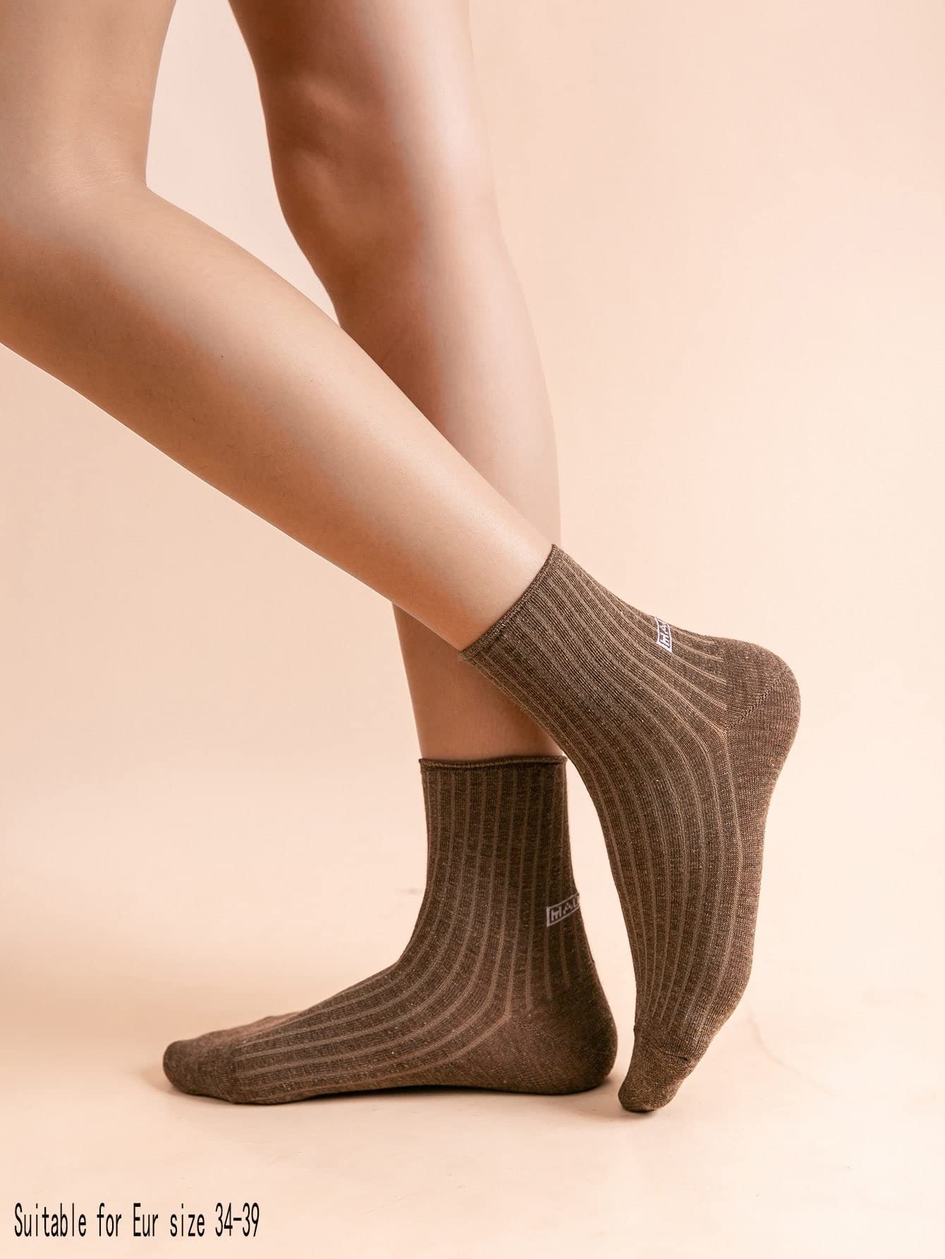 SHENHE Women's 5 Pairs Ribbed Knit Athletic Running Cushioned Mid Calf Crew Socks Multicolor Brown One Size